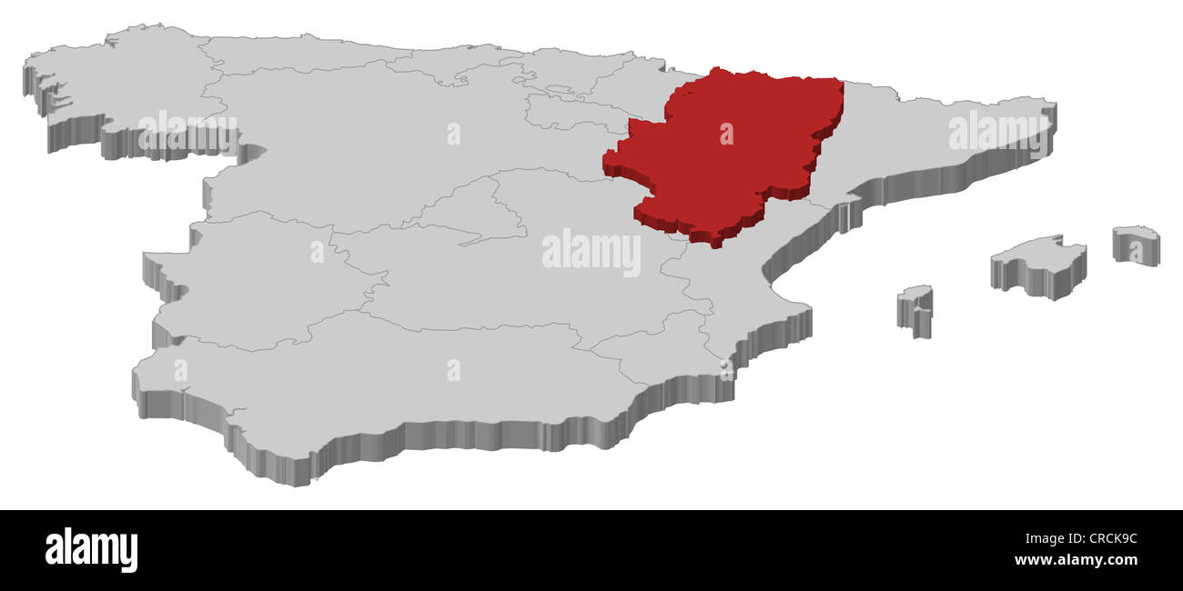Political map of Spain with the several regions where Aragon is ...