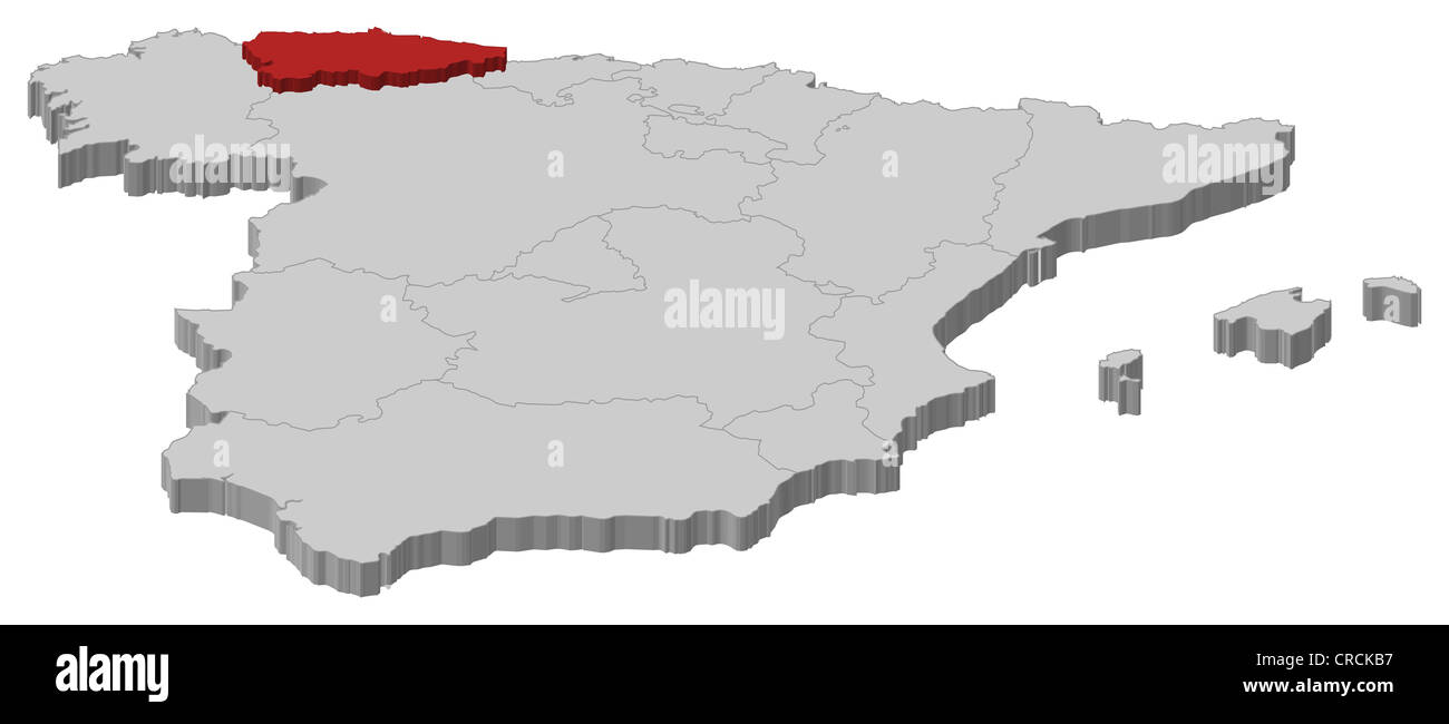 Political map of Spain with the several regions where Asturias is ...