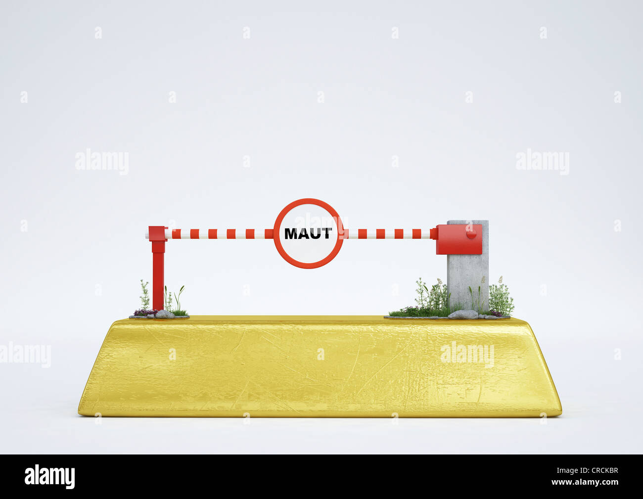 Barrier with sign "Maut", German for "toll", gold bar, symbolic image ...