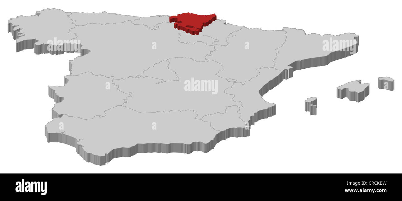 Political map of Spain with the several regions where Basque Country is ...