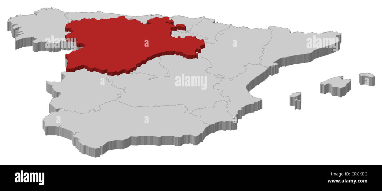 Political map of Spain with the several regions where Castile and León ...