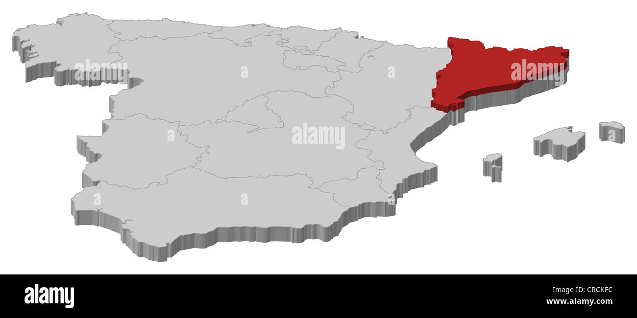 Political map of Spain with the several regions where Catalonia is ...