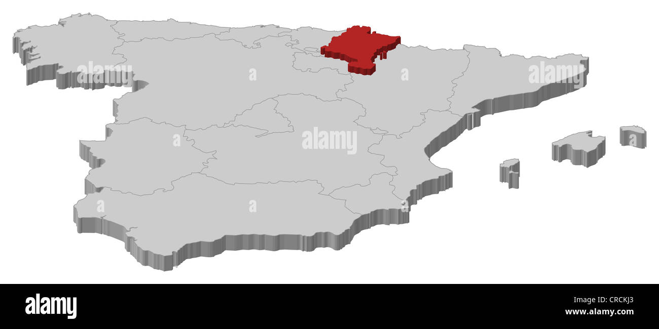 Political map of Spain with the several regions where Navarre is ...
