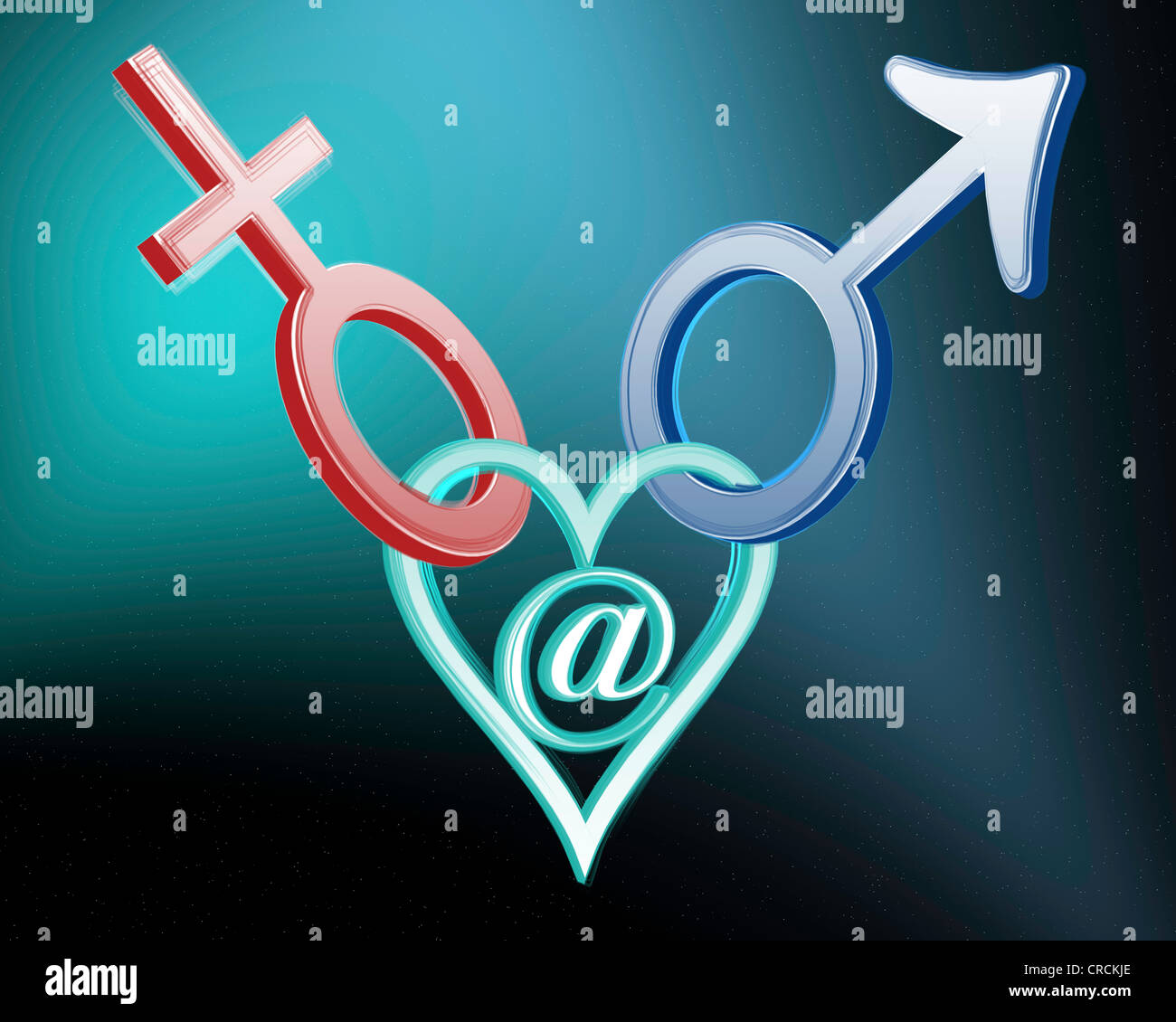 Venus symbol, Mars symbol, at sign, heart, symbolic image for internet ...