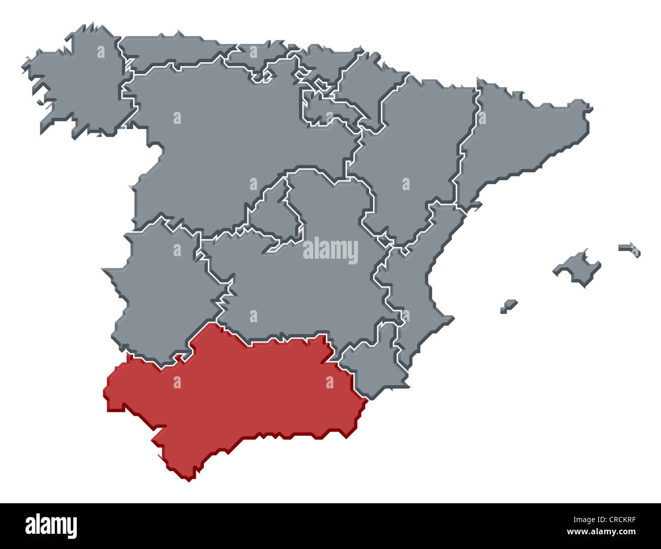 Political map of Spain with the several regions where Andalusia is ...