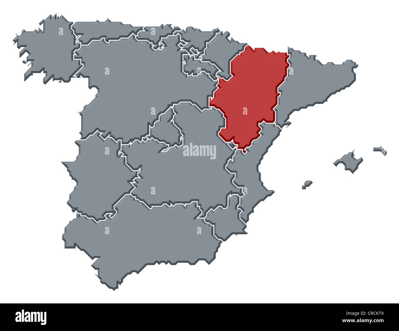Political map of Spain with the several regions where Aragon is ...