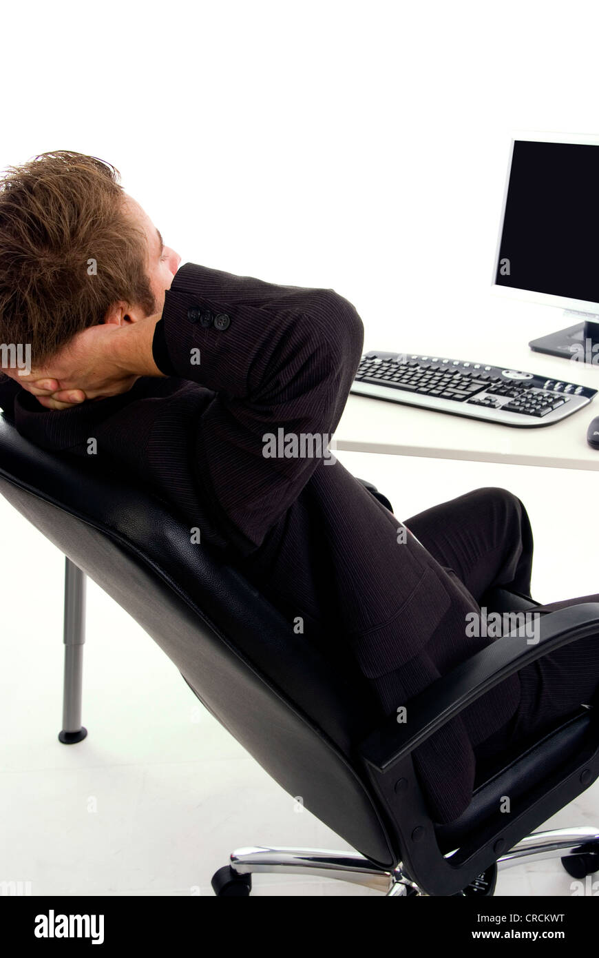 work break in office. A man sitting in front of the computer ...