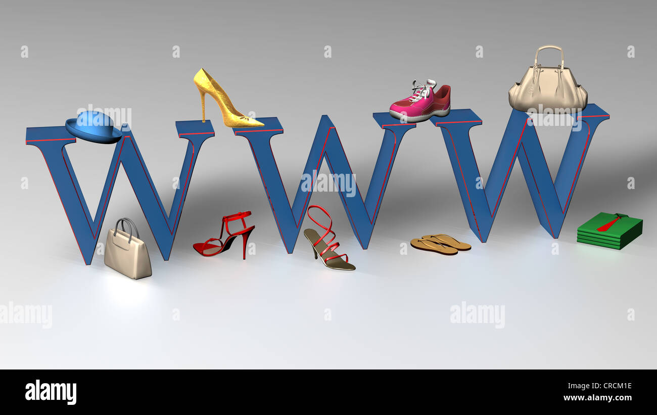 Three letters, www and various items of clothing, illustration ...