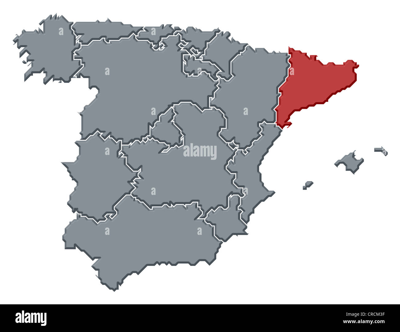 Political map of Spain with the several regions where Catalonia is ...