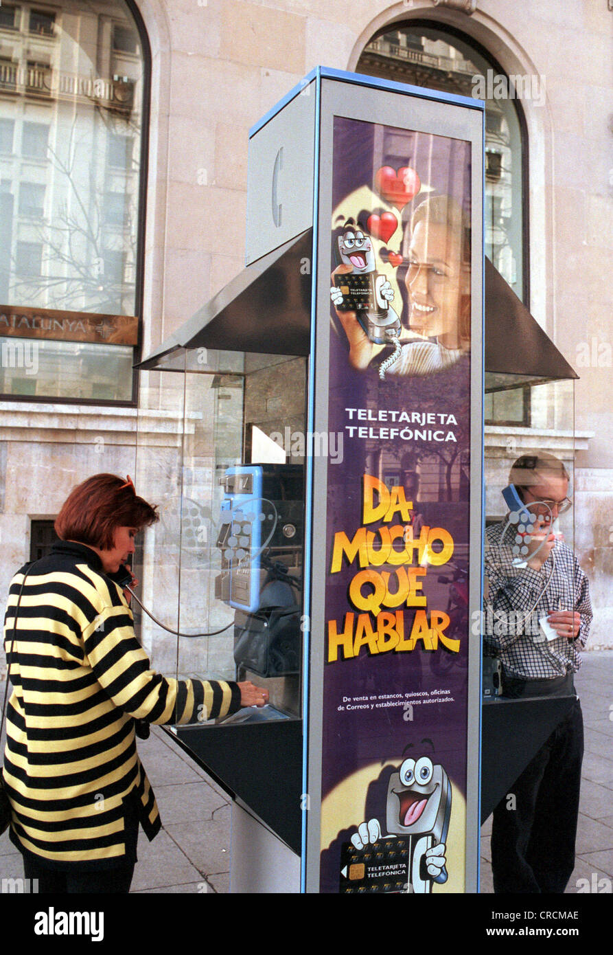 Spain, Barcelona, phone booths of the Spanish telephone company ...