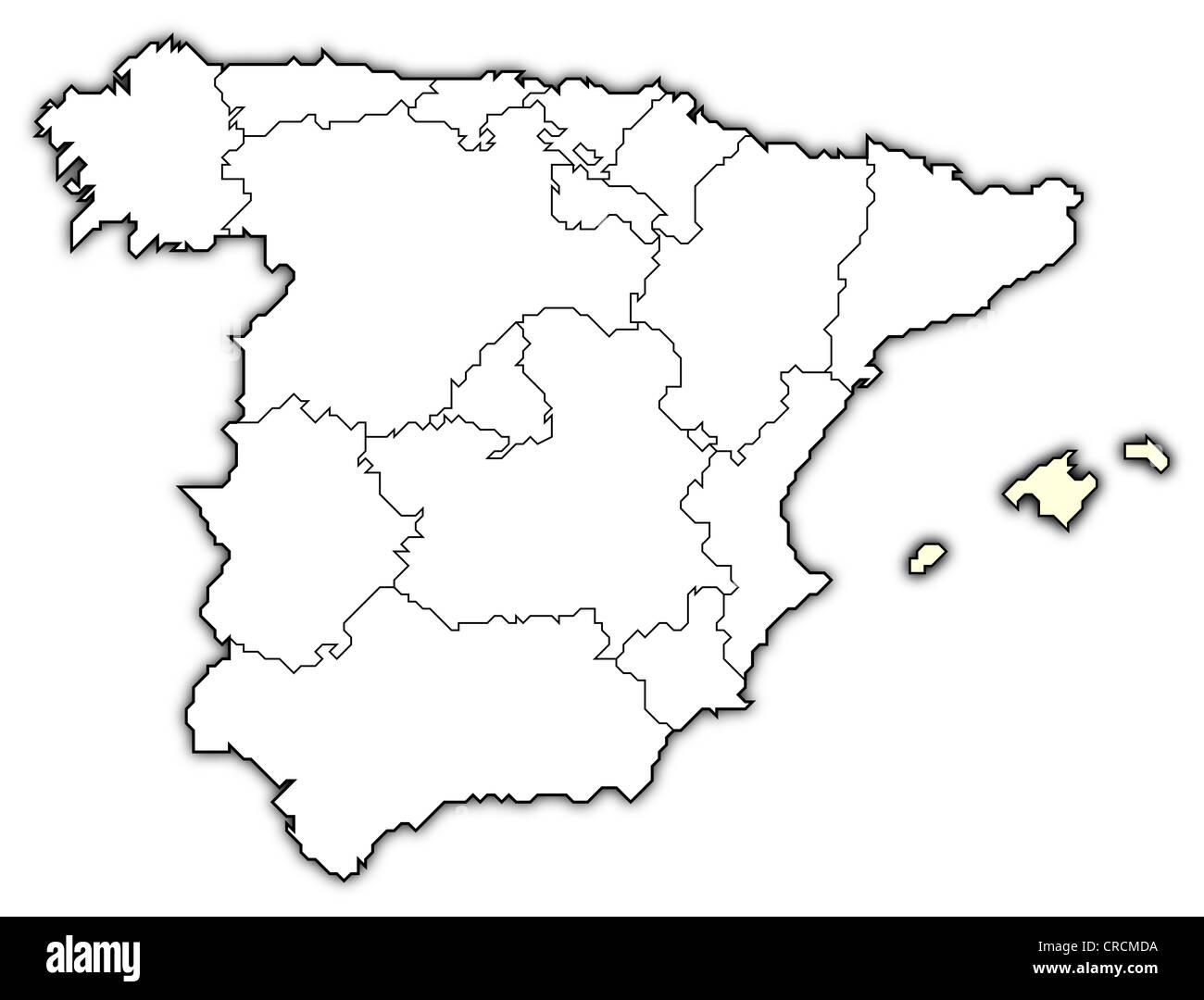 Political map of Spain with the several regions where the Balearic ...