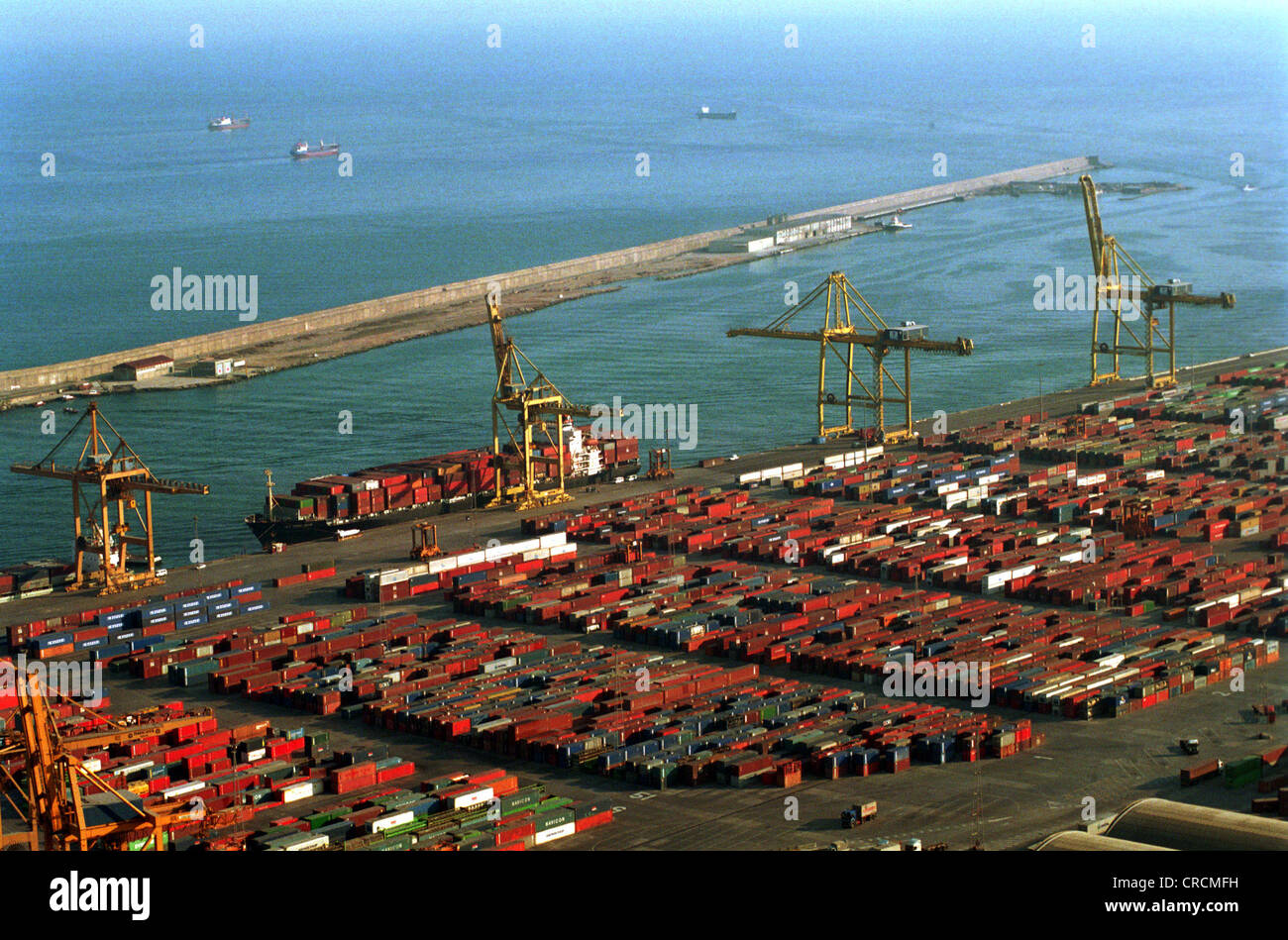 Spain, Barcelona port with container terminal Stock Photo - Alamy