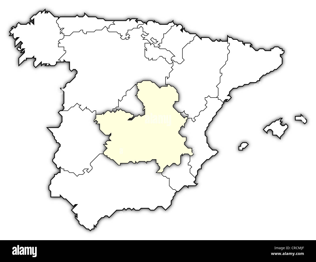Political map of Spain with the several regions where Castile-La Mancha ...