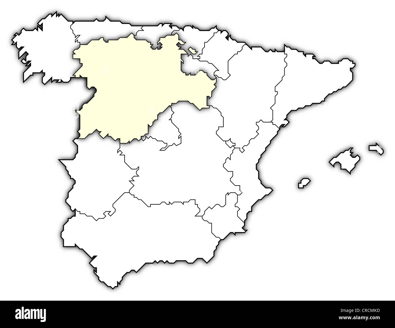 Political map of Spain with the several regions where Castile and León ...