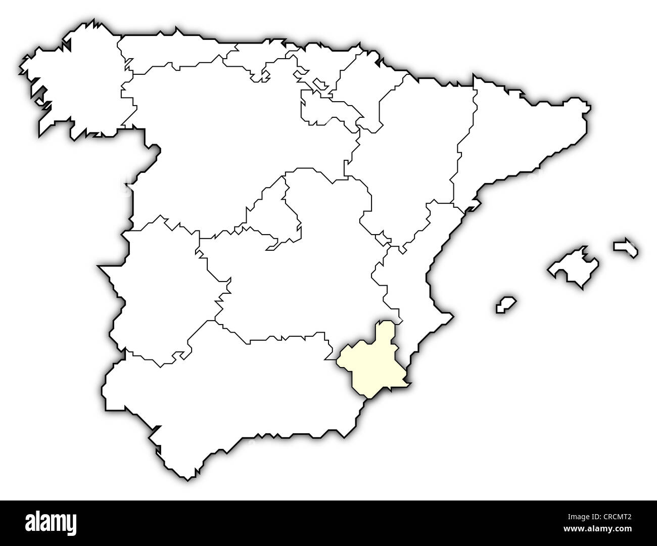 Political map of Spain with the several regions where Murcia is ...