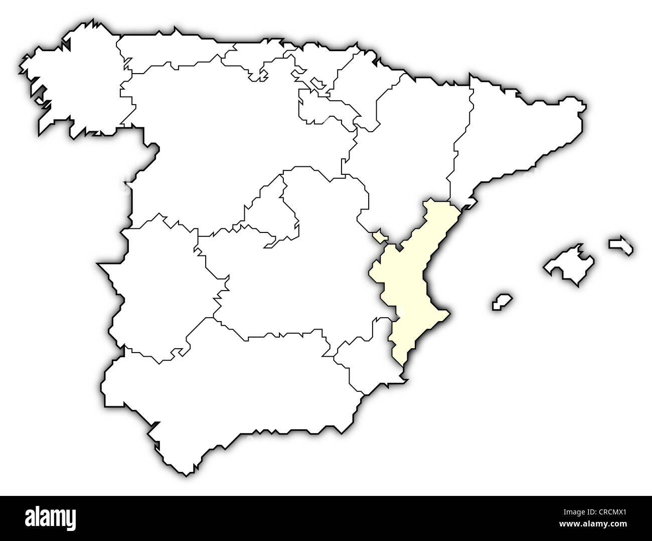 Political map of Spain with the several regions where the Valencian ...