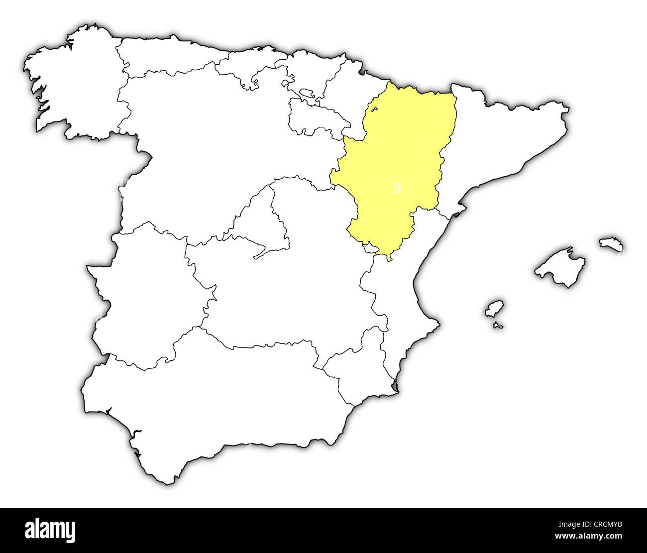 Political map of Spain with the several regions where Aragon is ...