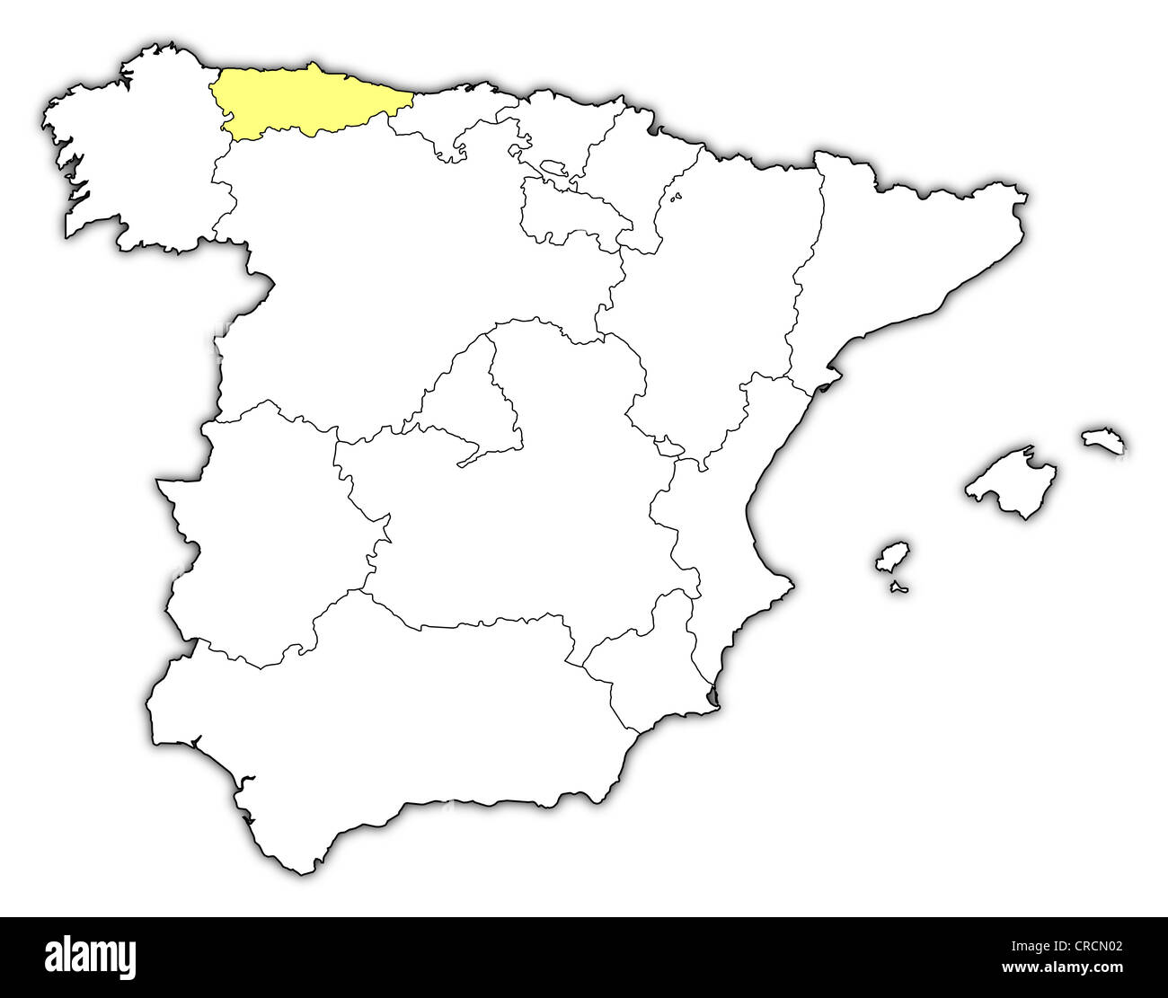 Political map of Spain with the several regions where Asturias is ...