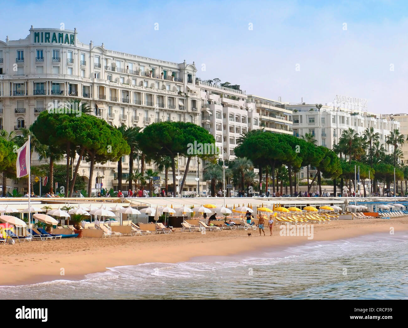 La Croisette Beach and the Ritz Carlton Hotel in Cannes, France Stock ...