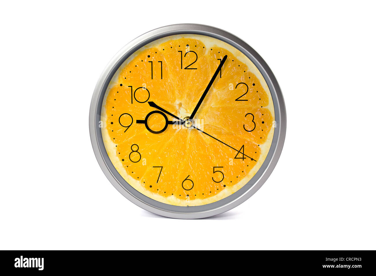 orange fruit clock isolated on white background Stock Photo - Alamy