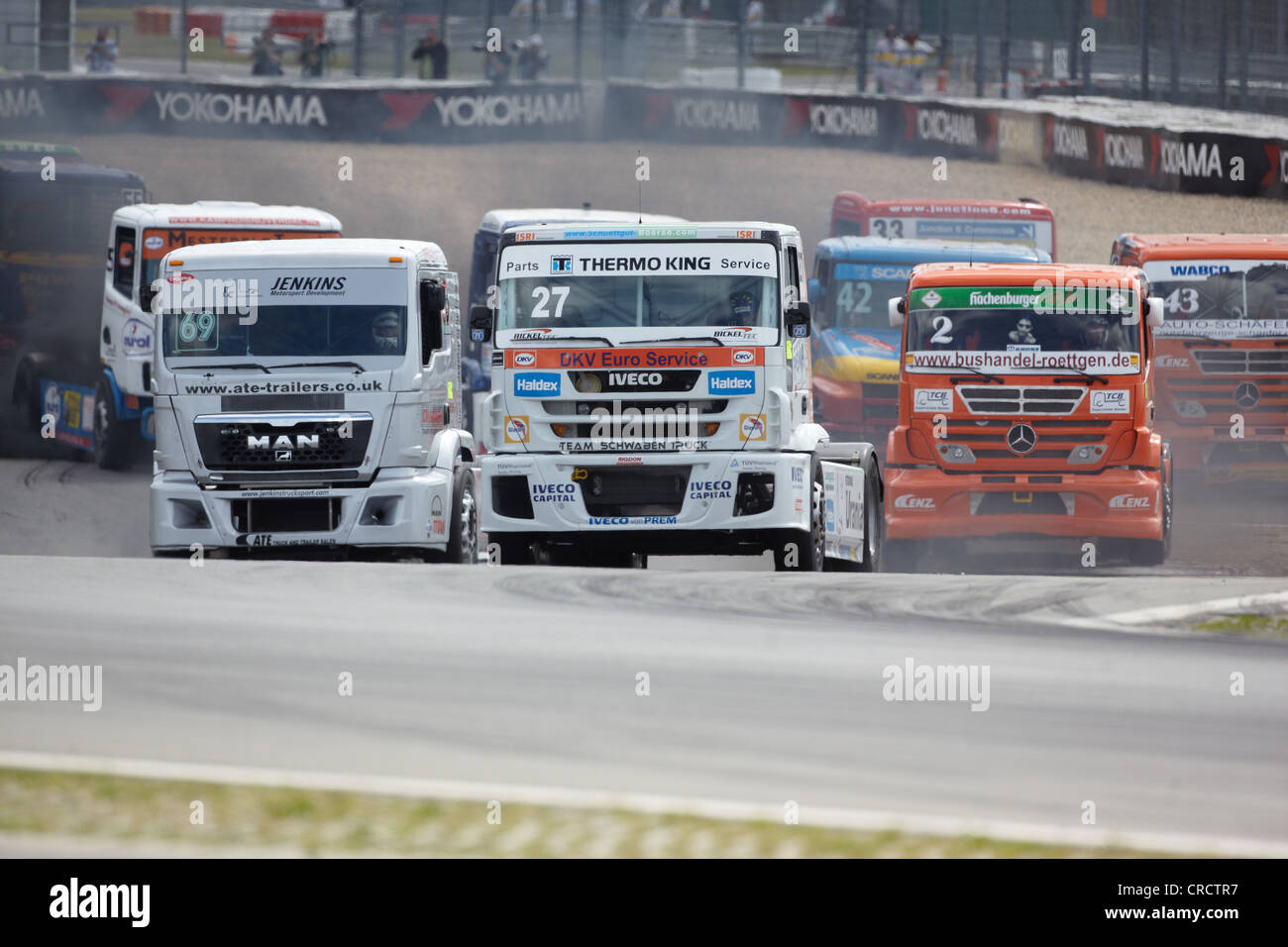 Race trucks at the Truck Grand Prix on the Nuerburgring race track ...