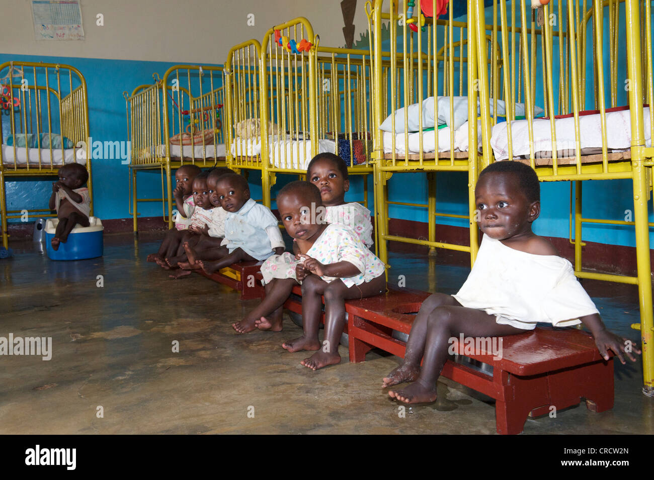 Small children on the potty in an orphanage near Bukoba, Tanzania ...