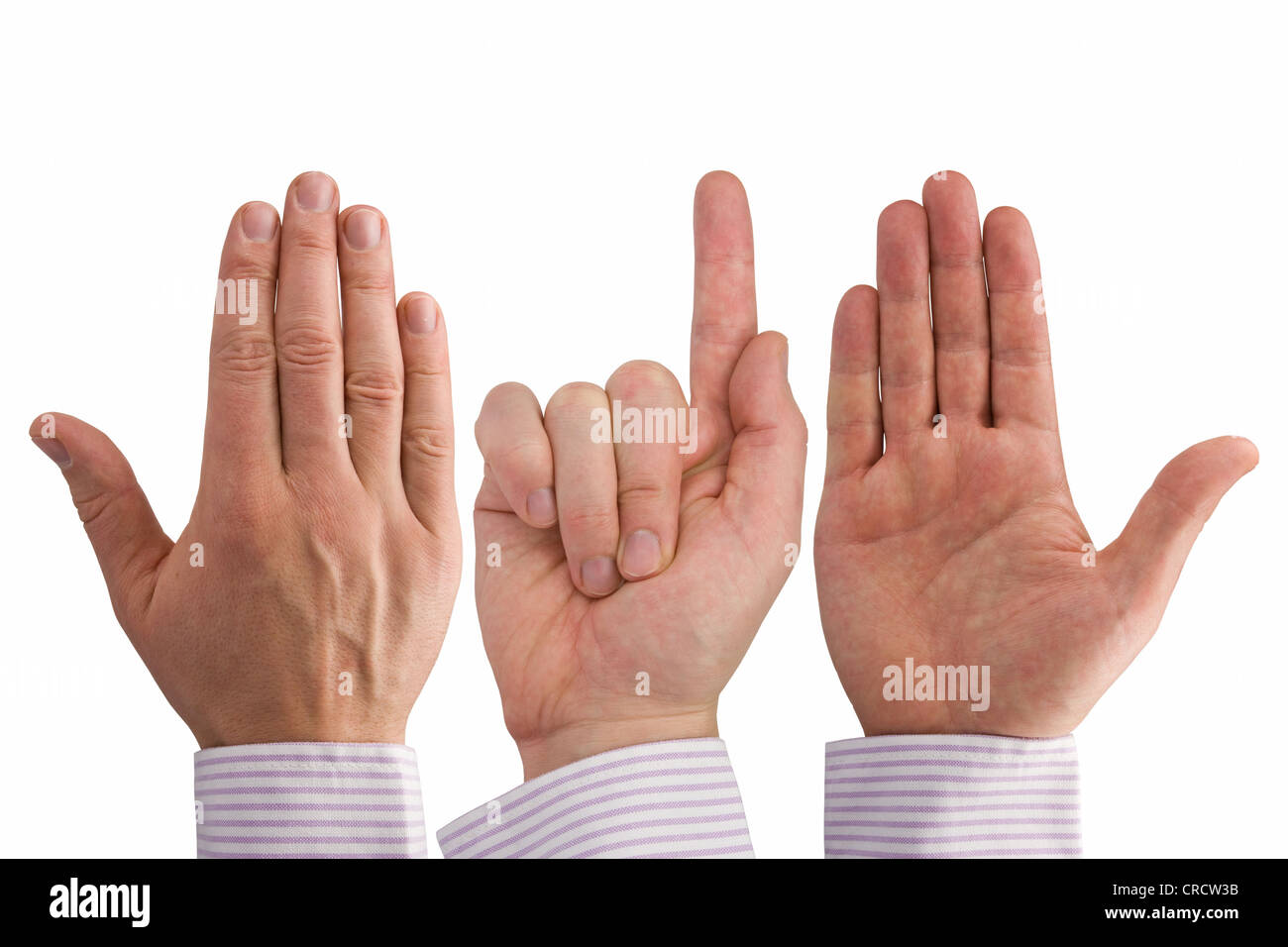 three hands expressing different symbols.Isolated on white Stock Photo ...