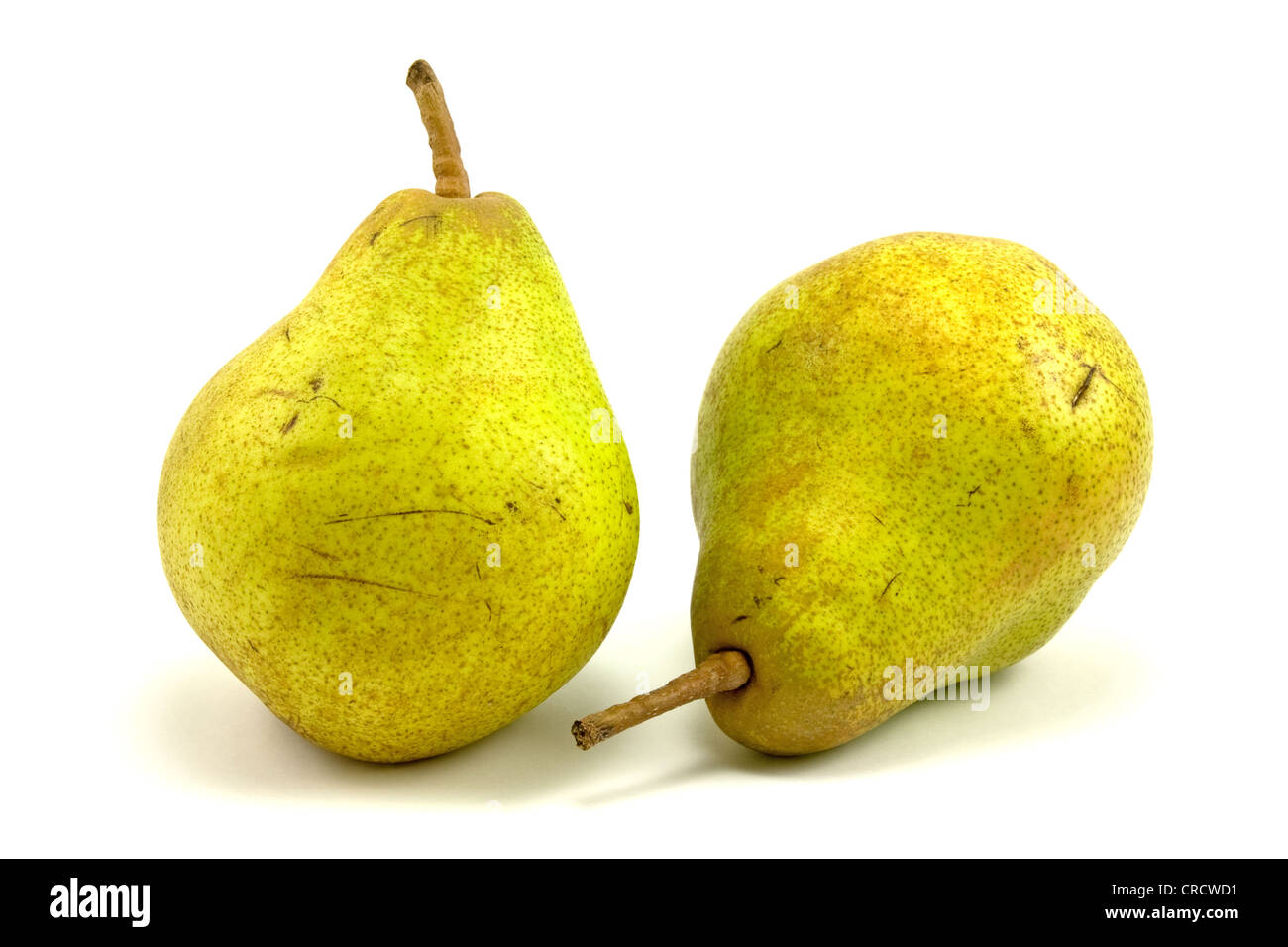 two green pears over a white background Stock Photo - Alamy