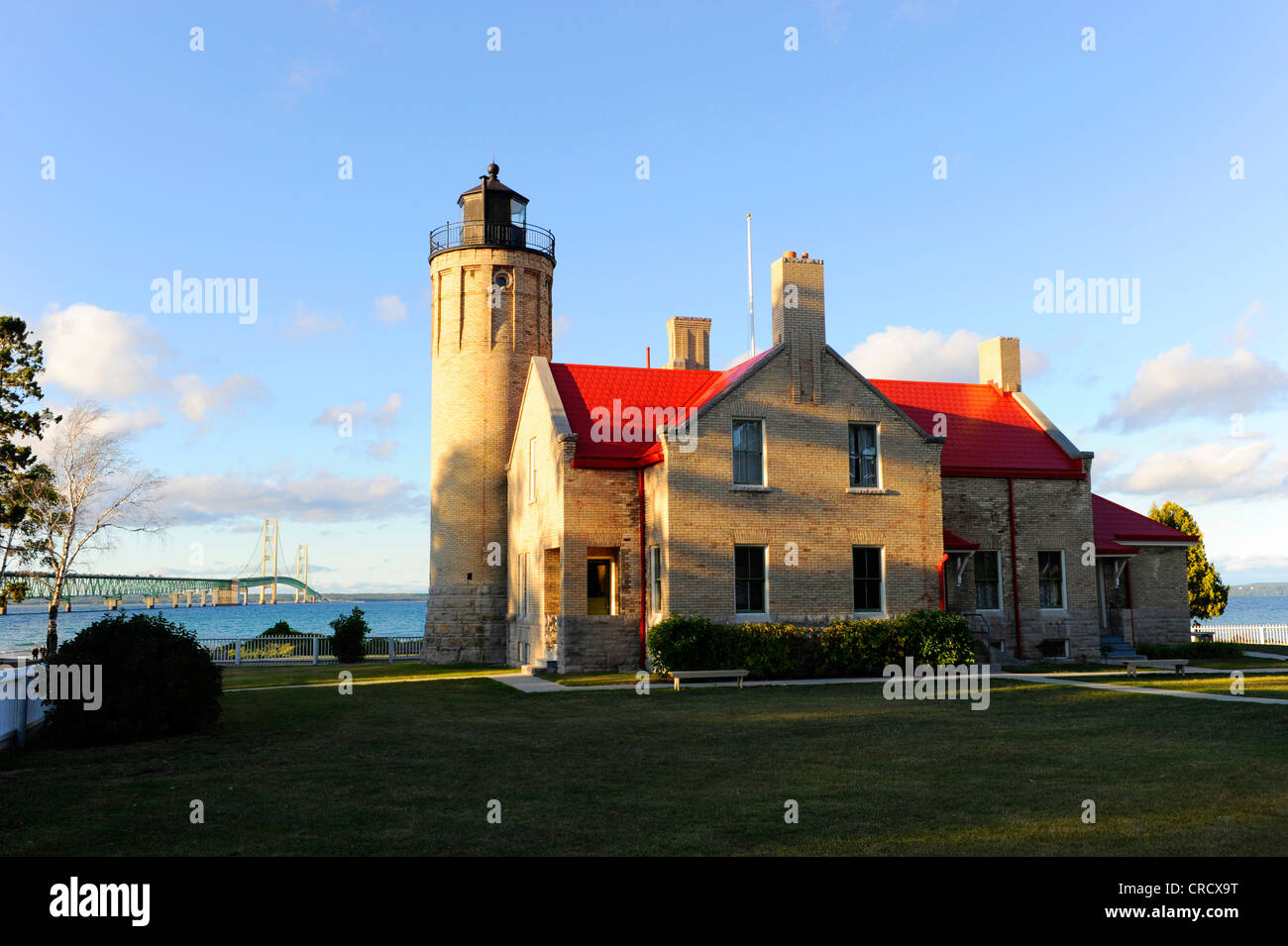 Old Mackinaw Mackinac Point Lighthouse in Mackinaw City Michigan with ...