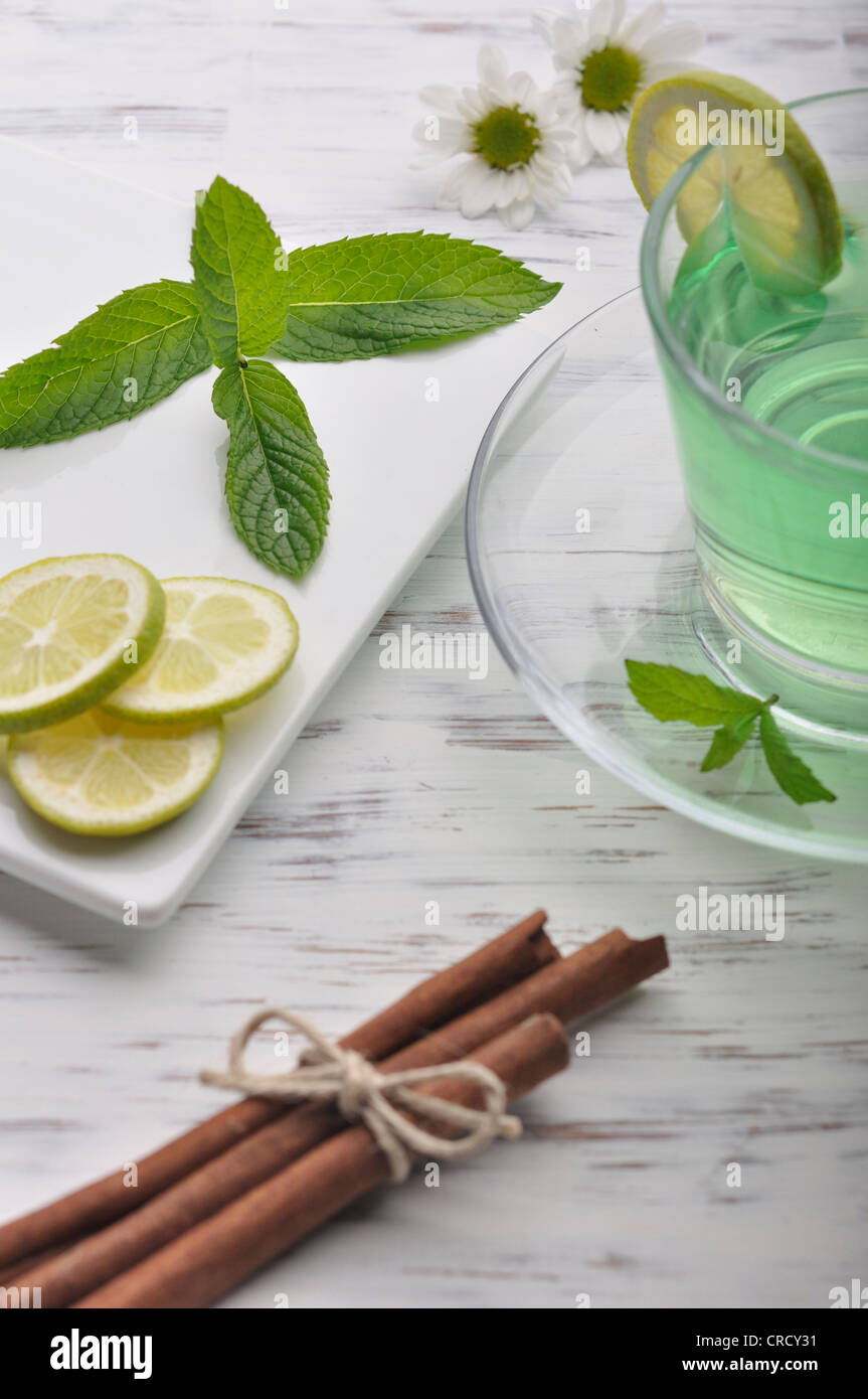 herbal mint and daisy tea Stock Photo - Alamy