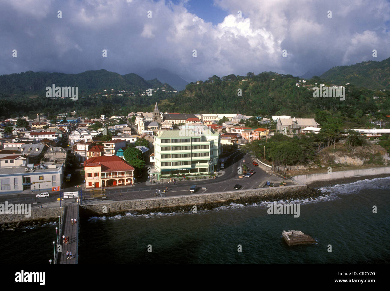 seaside promenade, waterfront, city of Roseau, Roseau, Dominica, West ...