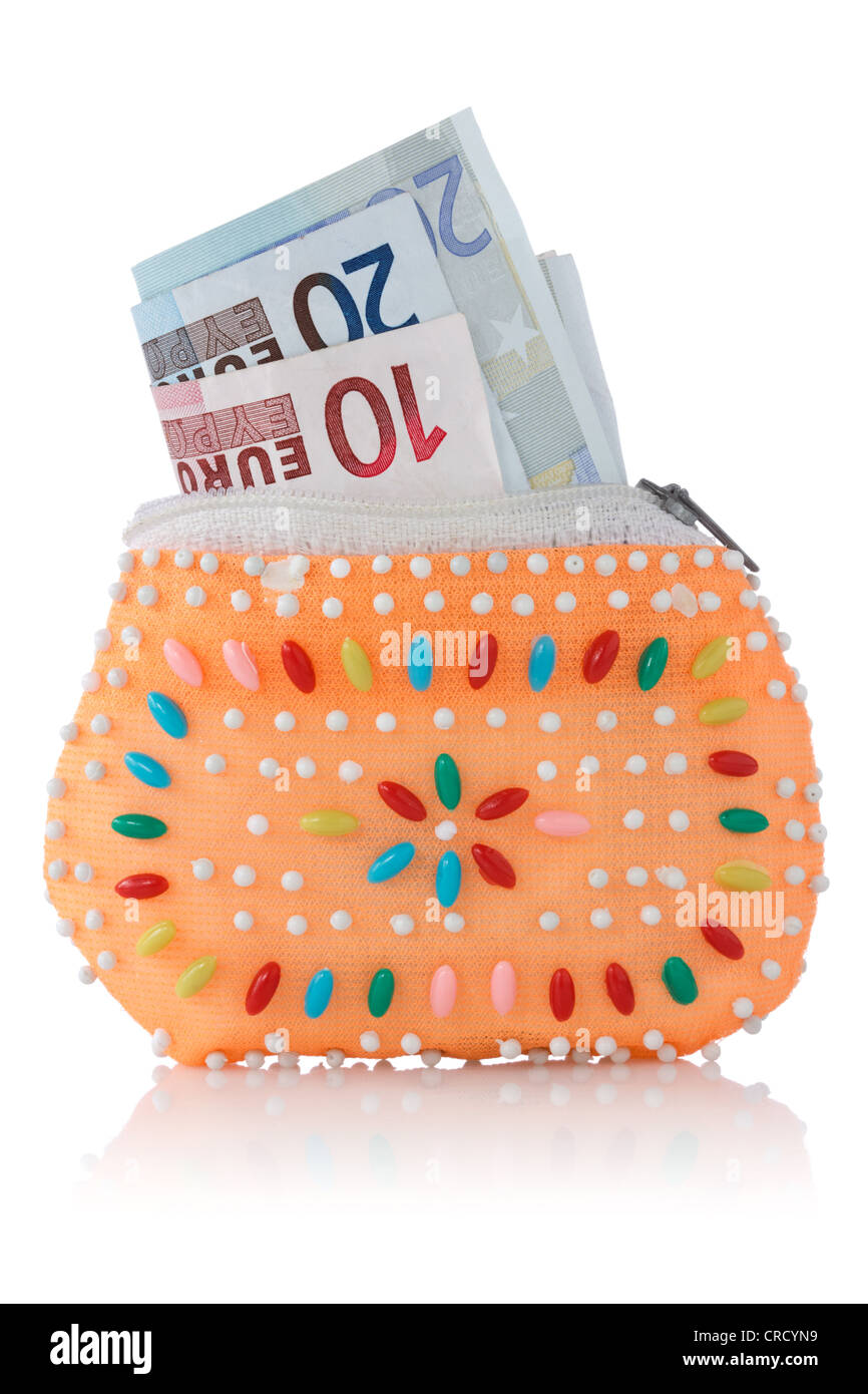 decorated wallet with euro currency over a white background Stock Photo ...