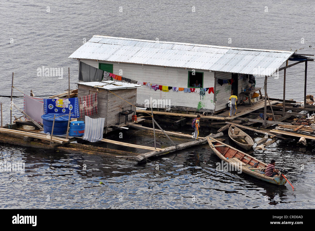 Typical floating home in the Amazon, city of Tefe near Manaus, Amazonas ...
