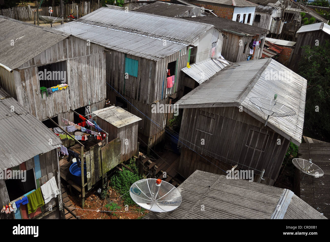 Favela, slums, in the Amazon, city of Tefe near Manaus, Amazonas ...