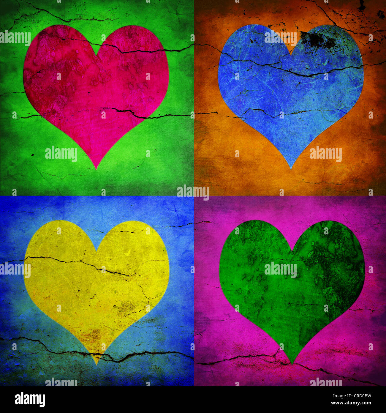Valentine card. Four hearts with different colors Stock Photo - Alamy