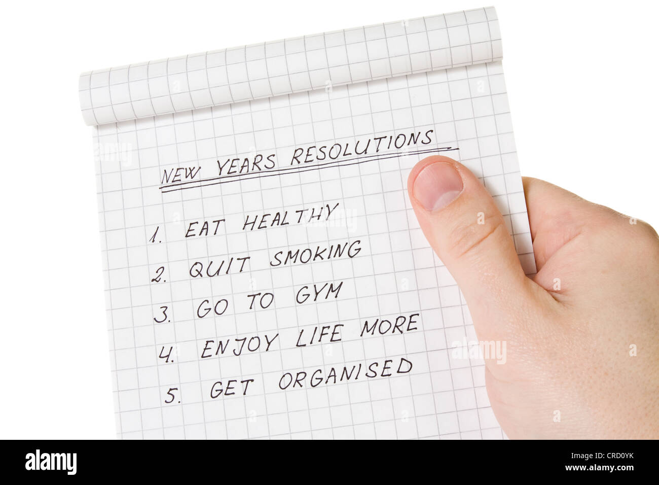 hand holding list of resolutions. isolated on white background Stock ...