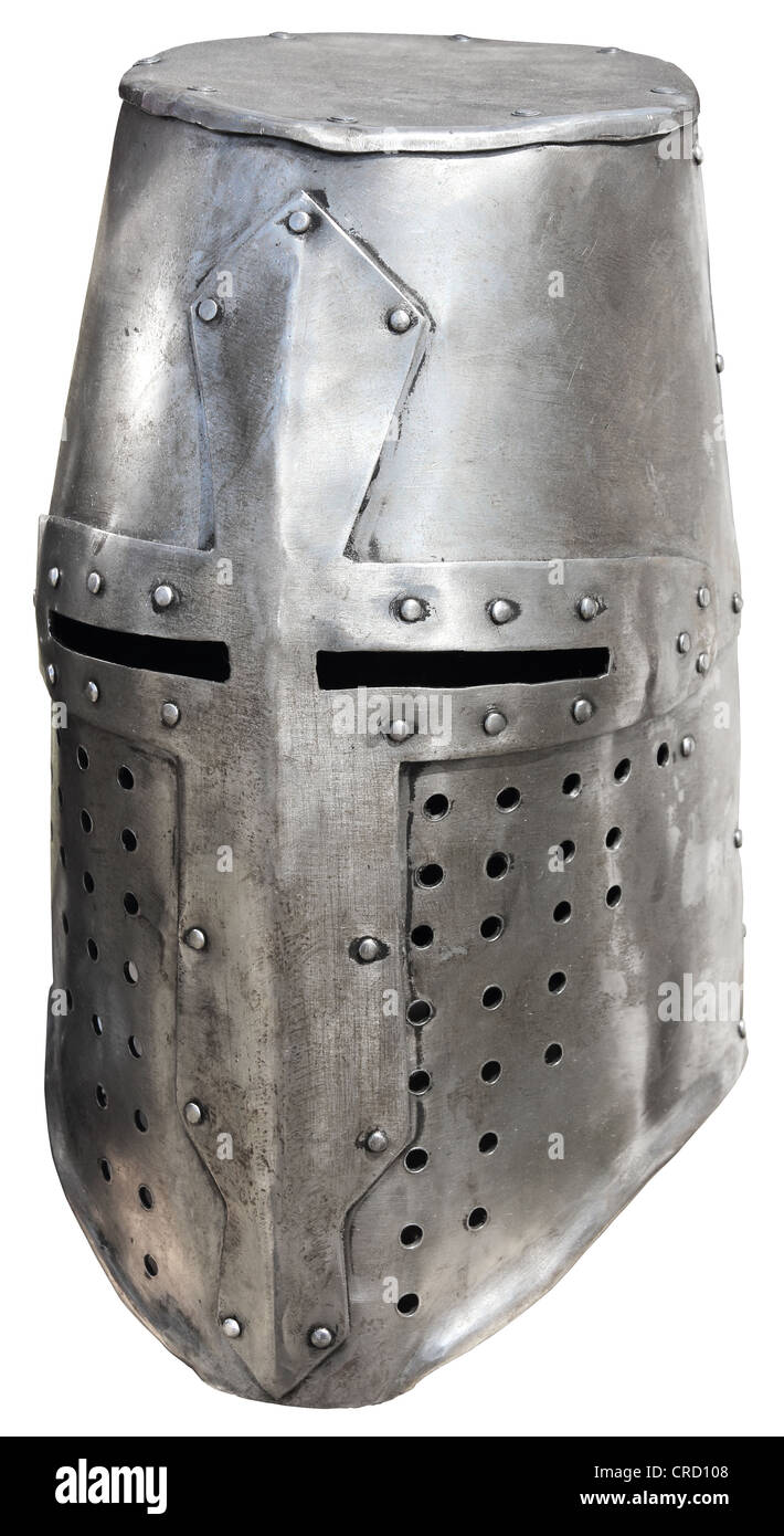 Medieval knight's helmet on a white background Stock Photo - Alamy