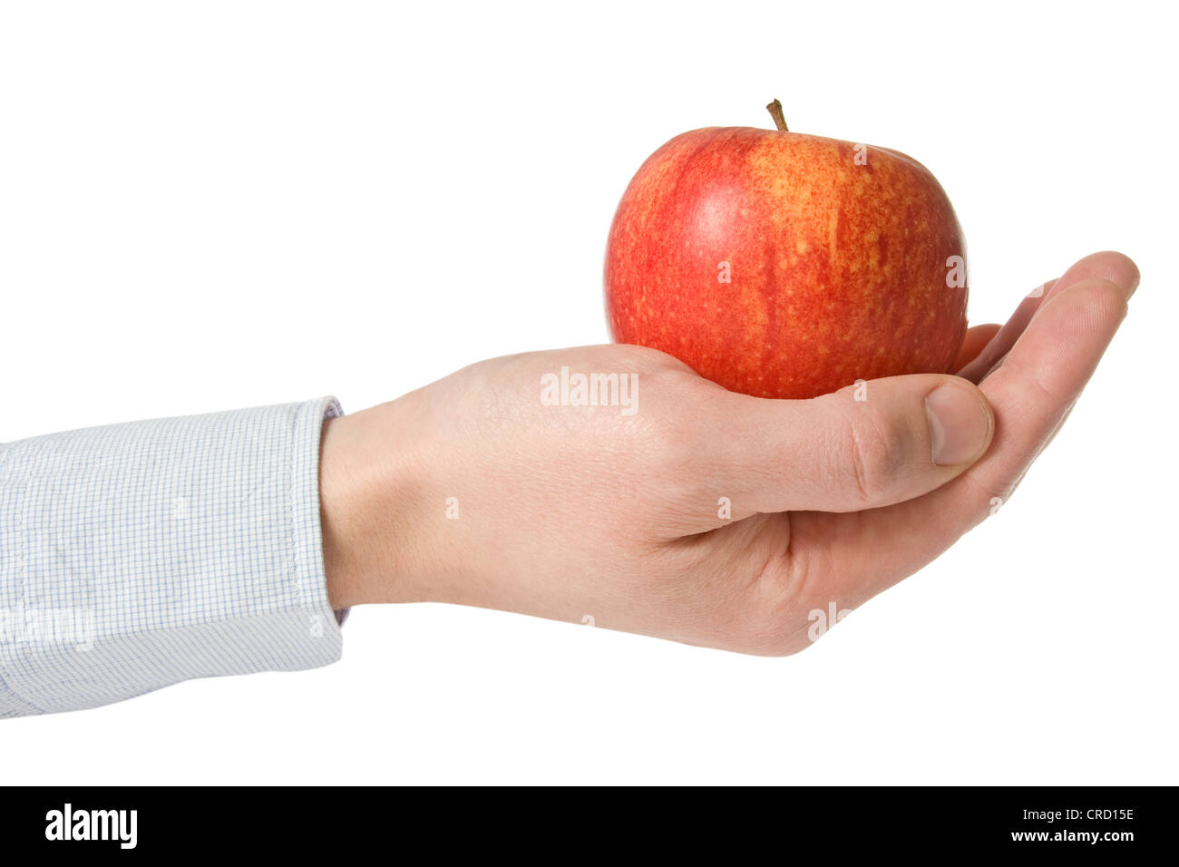 hand with apple isolated on white background Stock Photo - Alamy