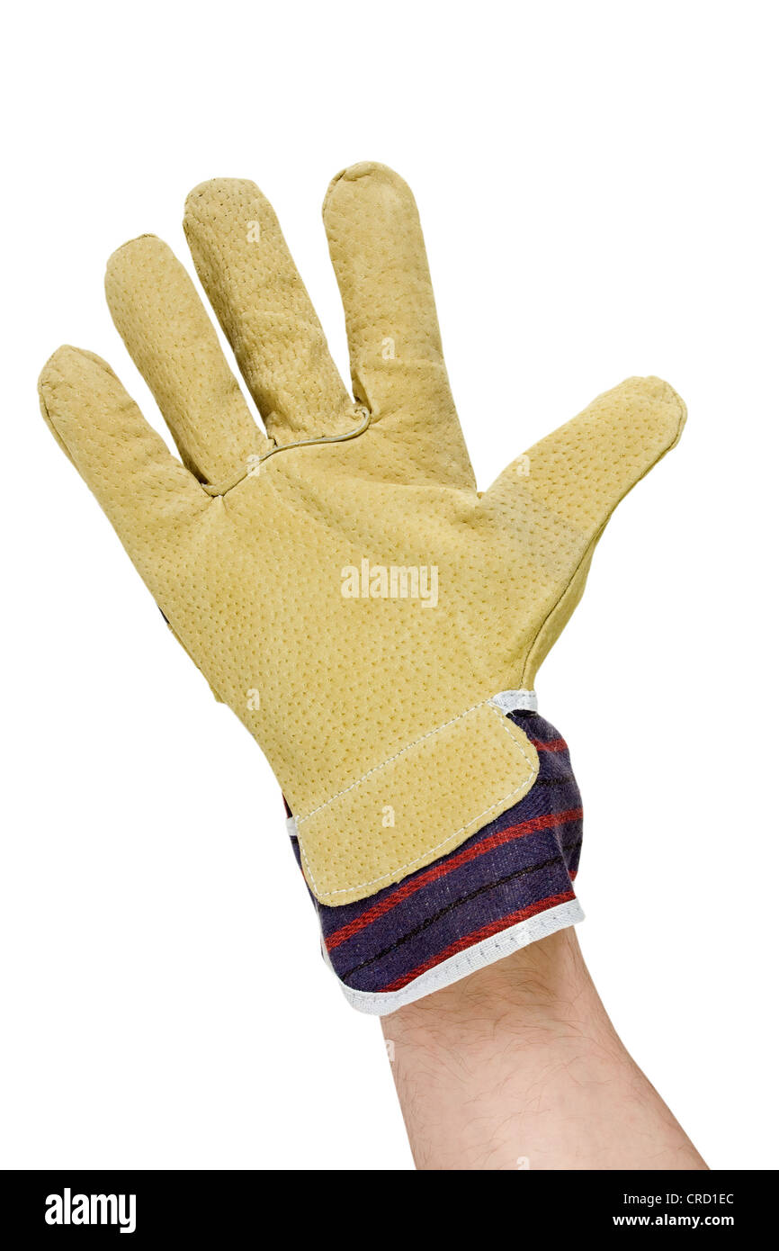 hand with work glove isolated on a white background Stock Photo - Alamy