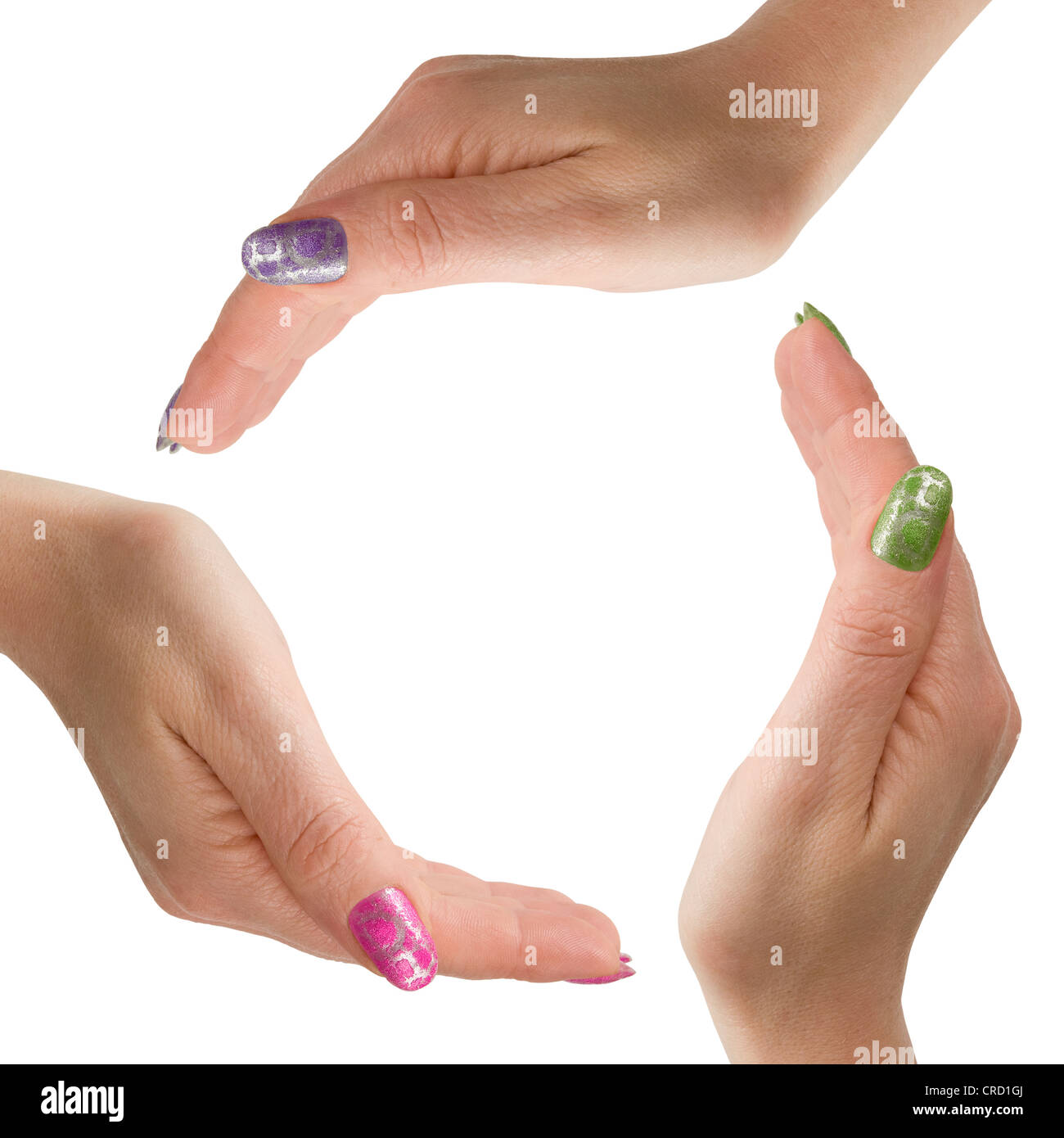 Woman's hands made circle on white background Stock Photo - Alamy