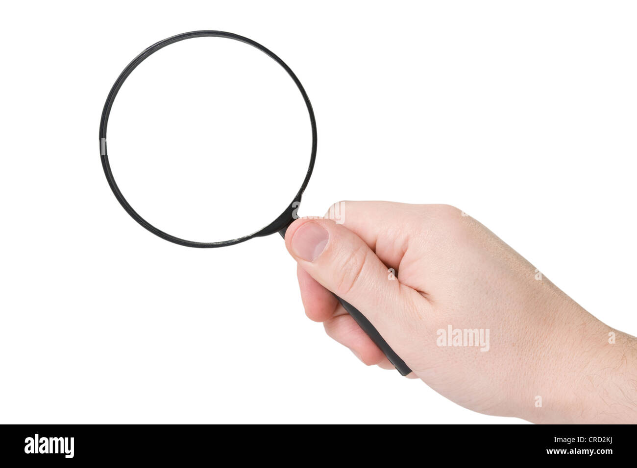 Magnifying glass in hand isolated on white background Stock Photo - Alamy