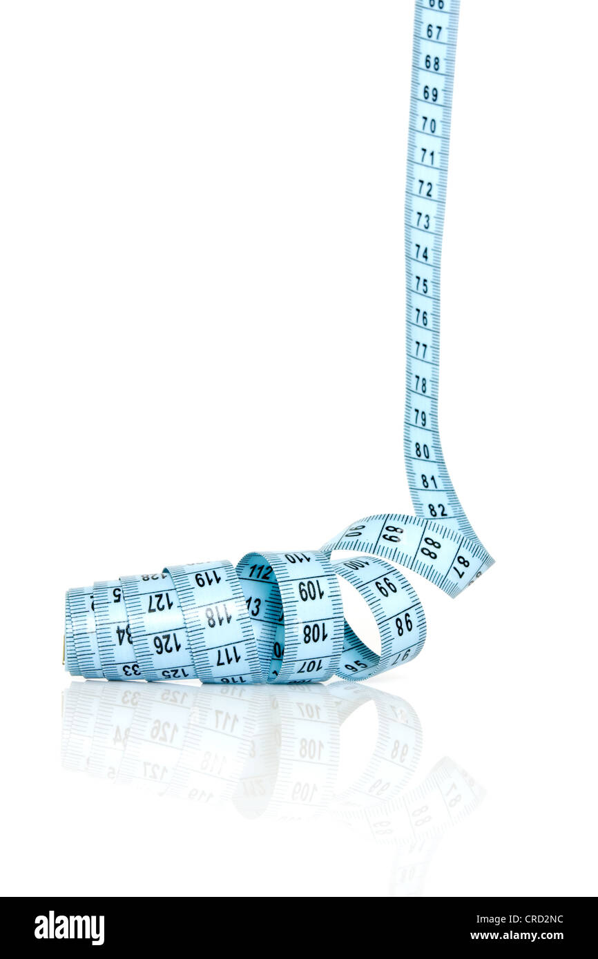 blue measure tape with reflection on white background Stock Photo - Alamy