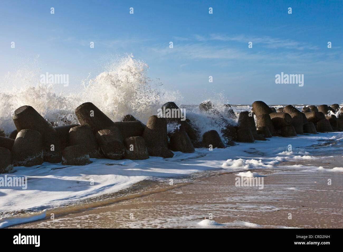 Surf and tetrapod barriers, Hoernum, Sylt, Schleswig-Holstein, Germany ...