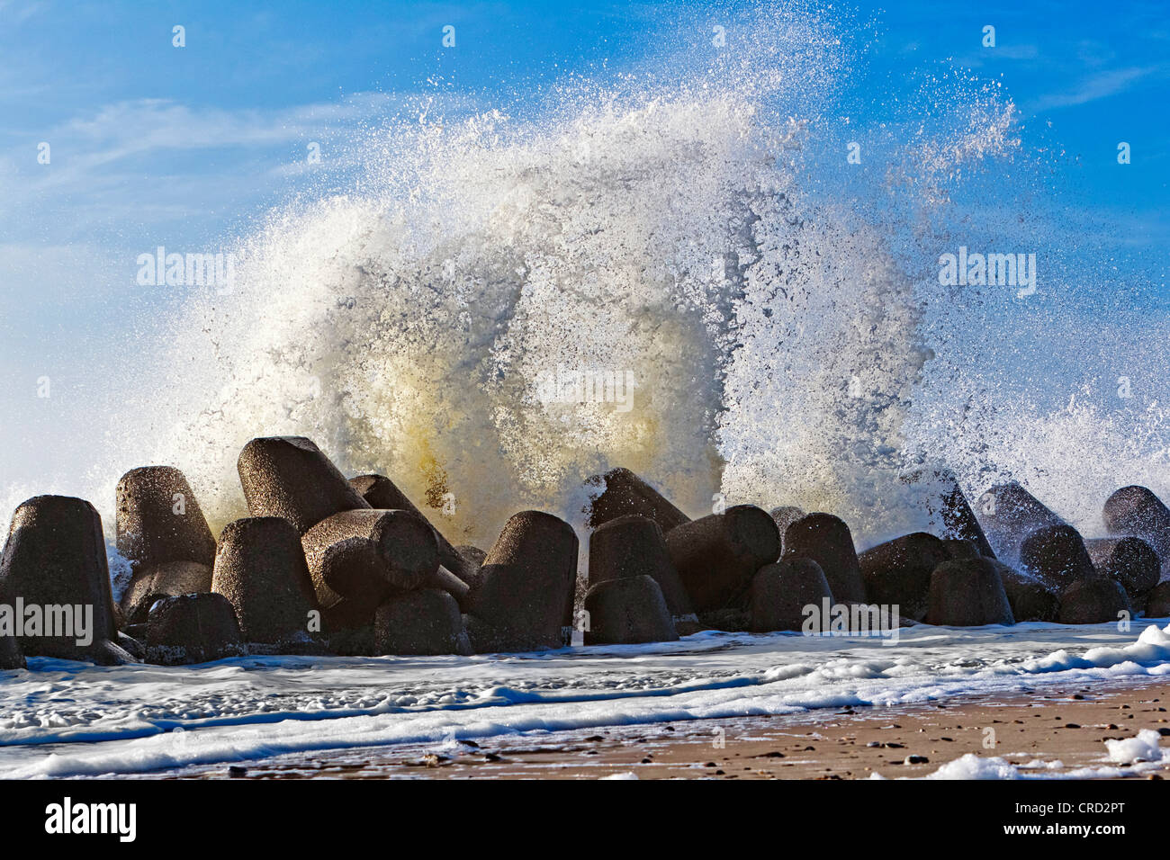 Surf and tetrapod barriers, Hoernum, Sylt, Schleswig-Holstein, Germany ...