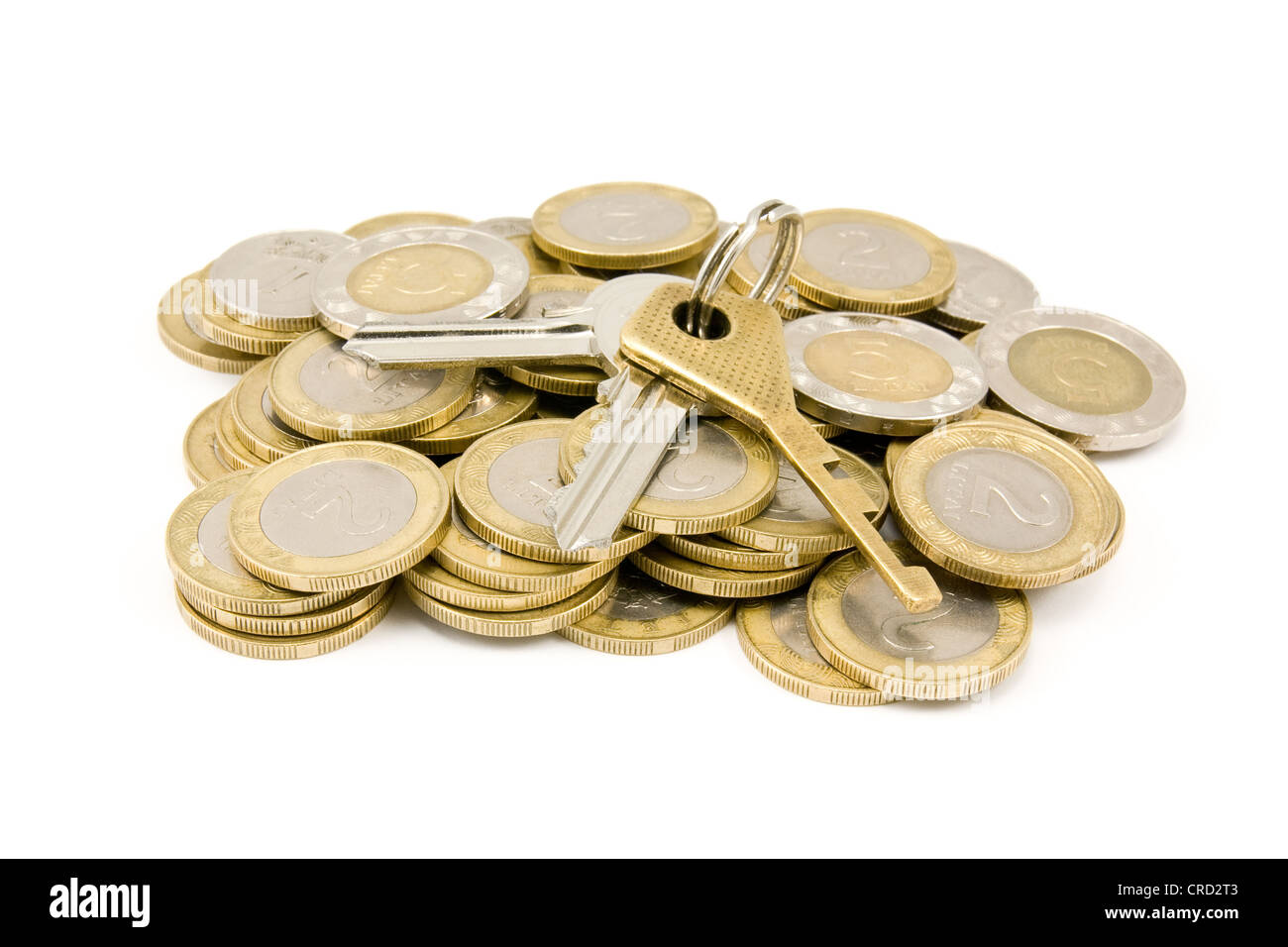 coins and house keys isolated on white background Stock Photo - Alamy