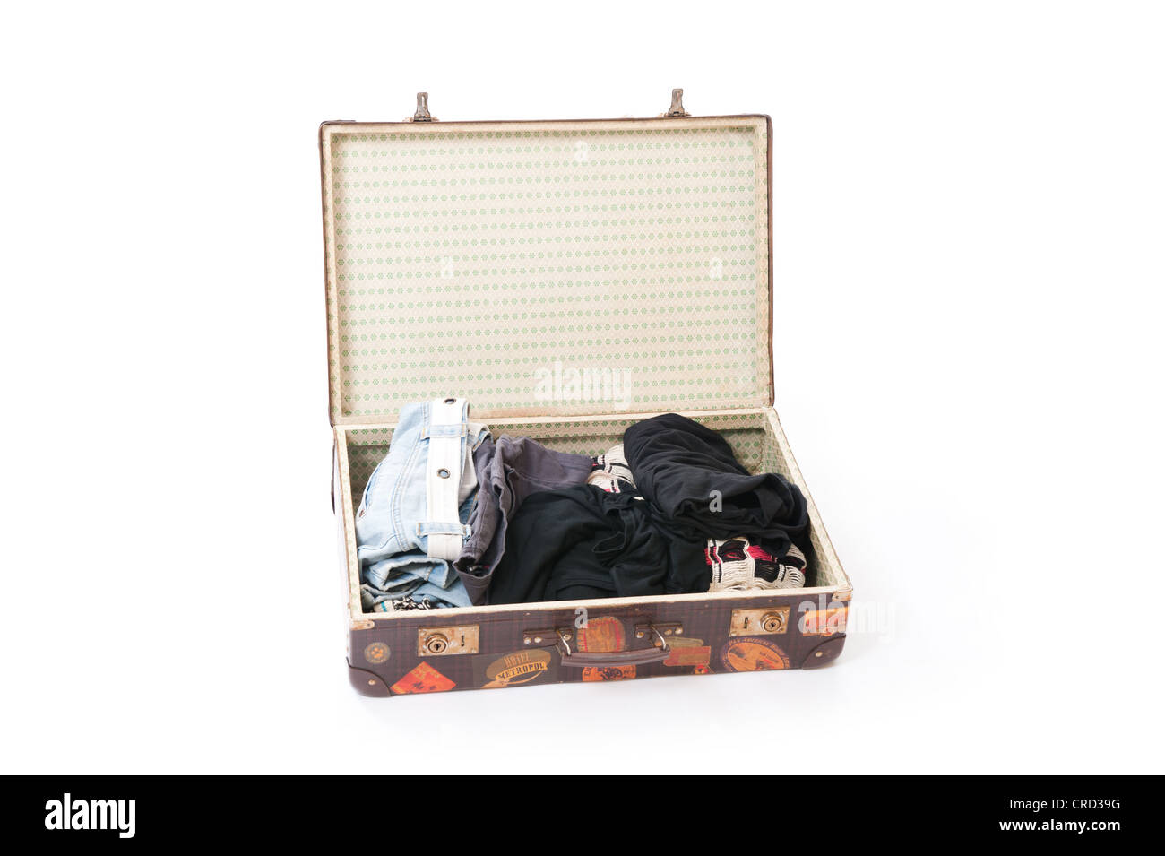 retro bag with clothes inside Stock Photo - Alamy