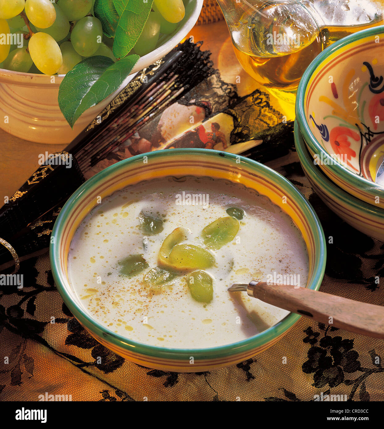 Grape and almond soup, cold combination of bread, almonds, garlic and ...