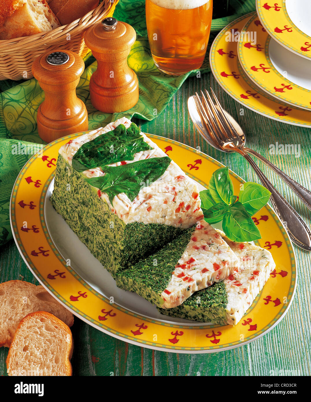 Spinach terrine with cottage cheese, cold starter, New Zealand Stock ...