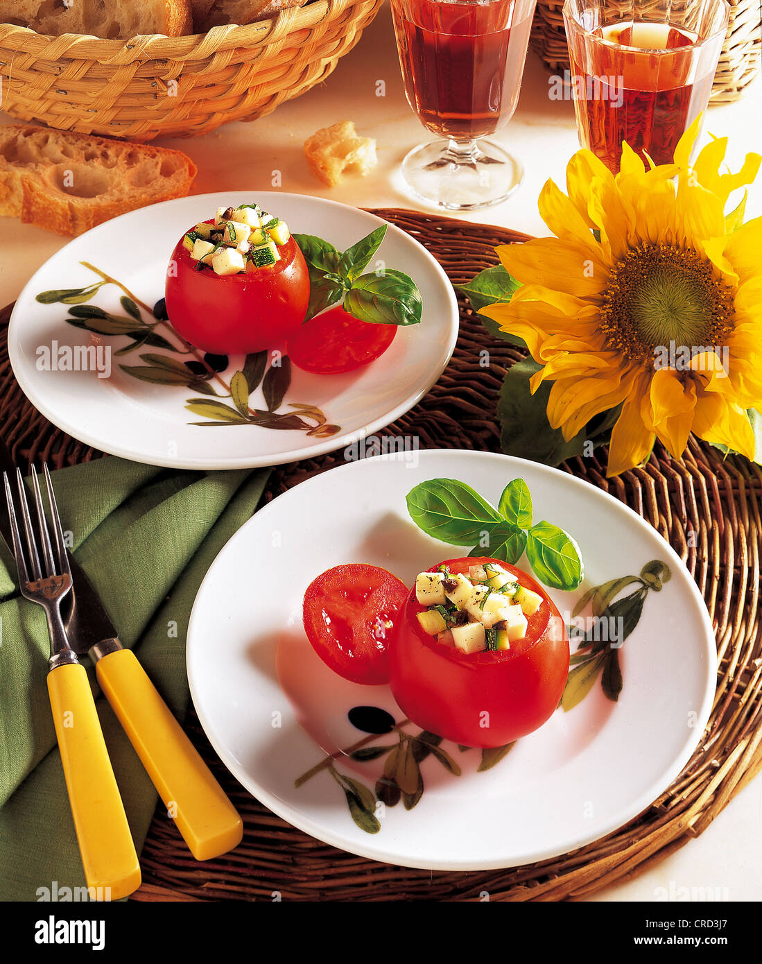 Tomatoes with a mozzarella and vegetable filling, cold starter, Italy ...
