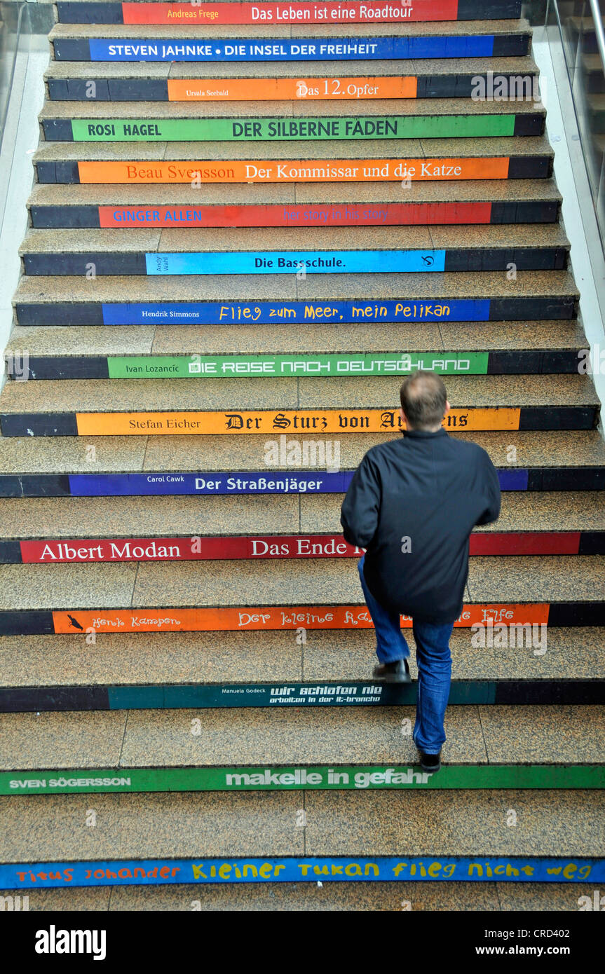 advertisement on stairs, Germany, North Rhine-Westphalia, Koeln Stock ...